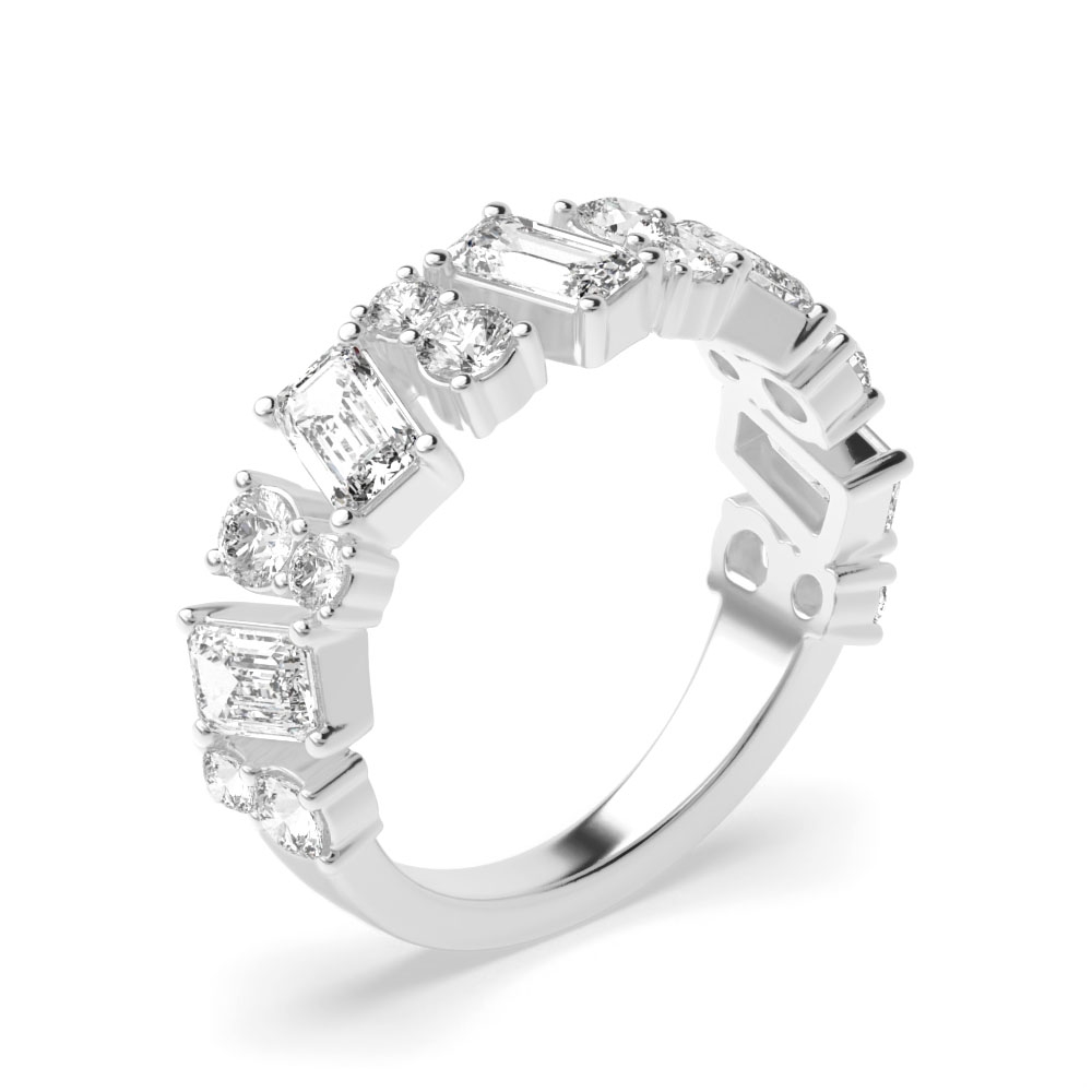 4 Prong Emerald/Round Unusual Half Eternity Diamond Ring - Abelini